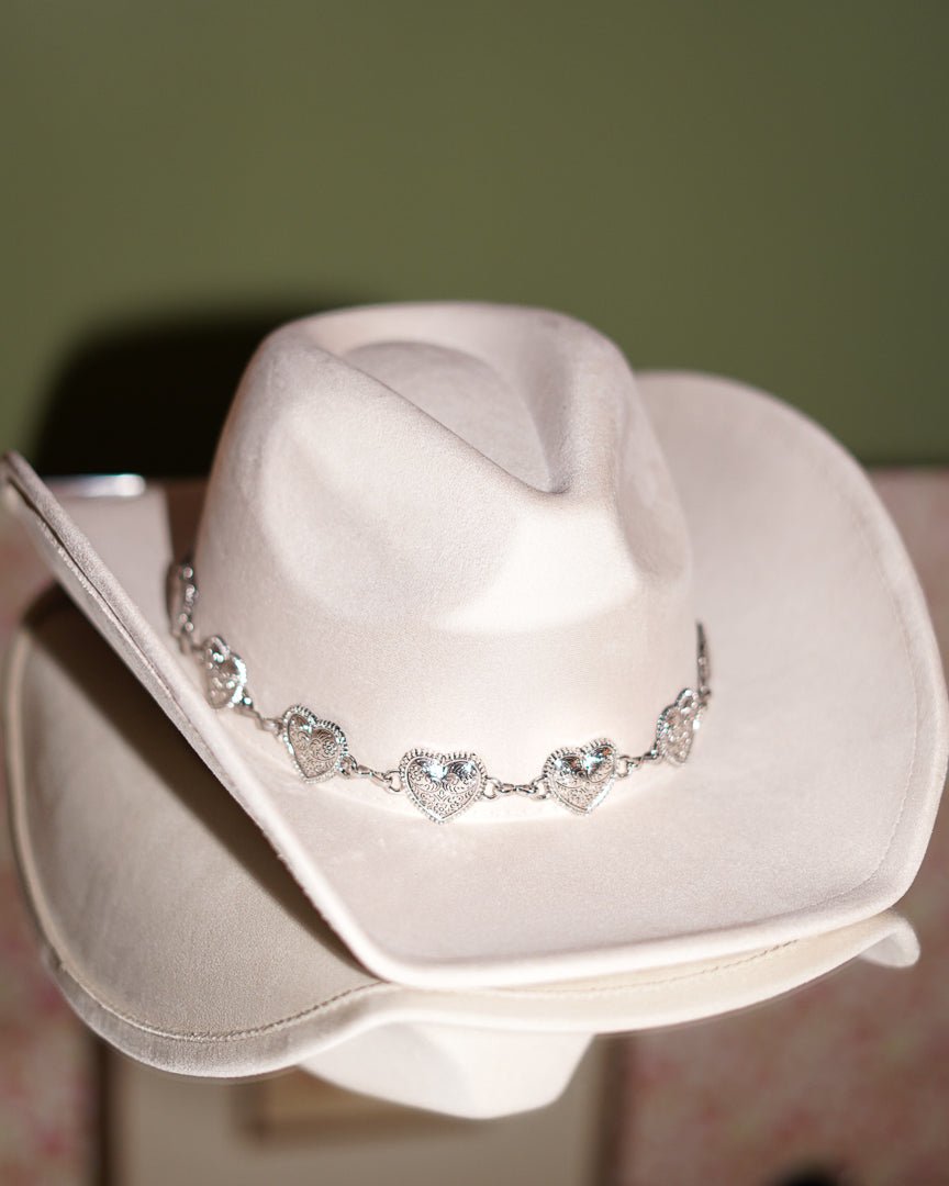 After Midnight Ivory Engraved Heart Link Cowboy Hat – Cindy Jane Boutique