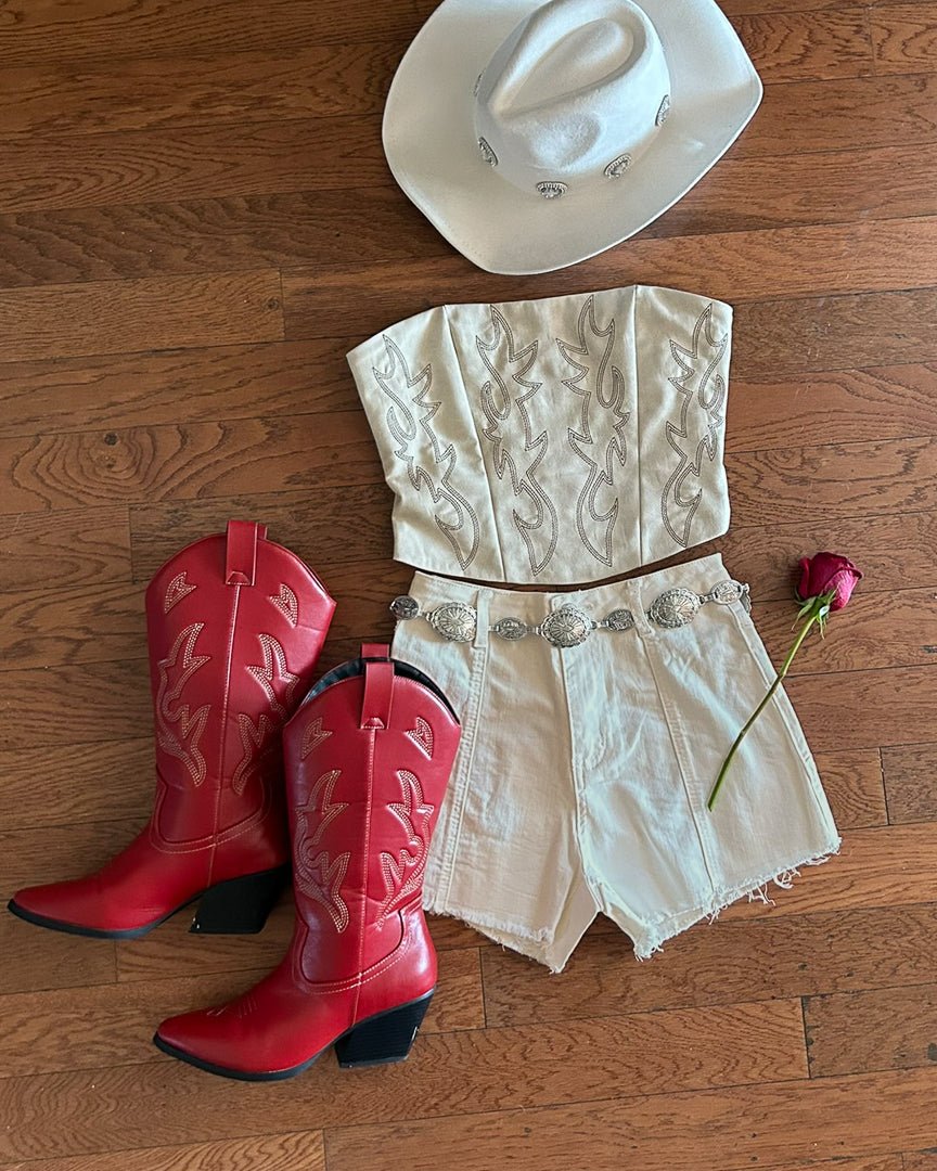 Cream Faux Leather Embroidered Western Cowboy Corset Top – Cindy Jane ...